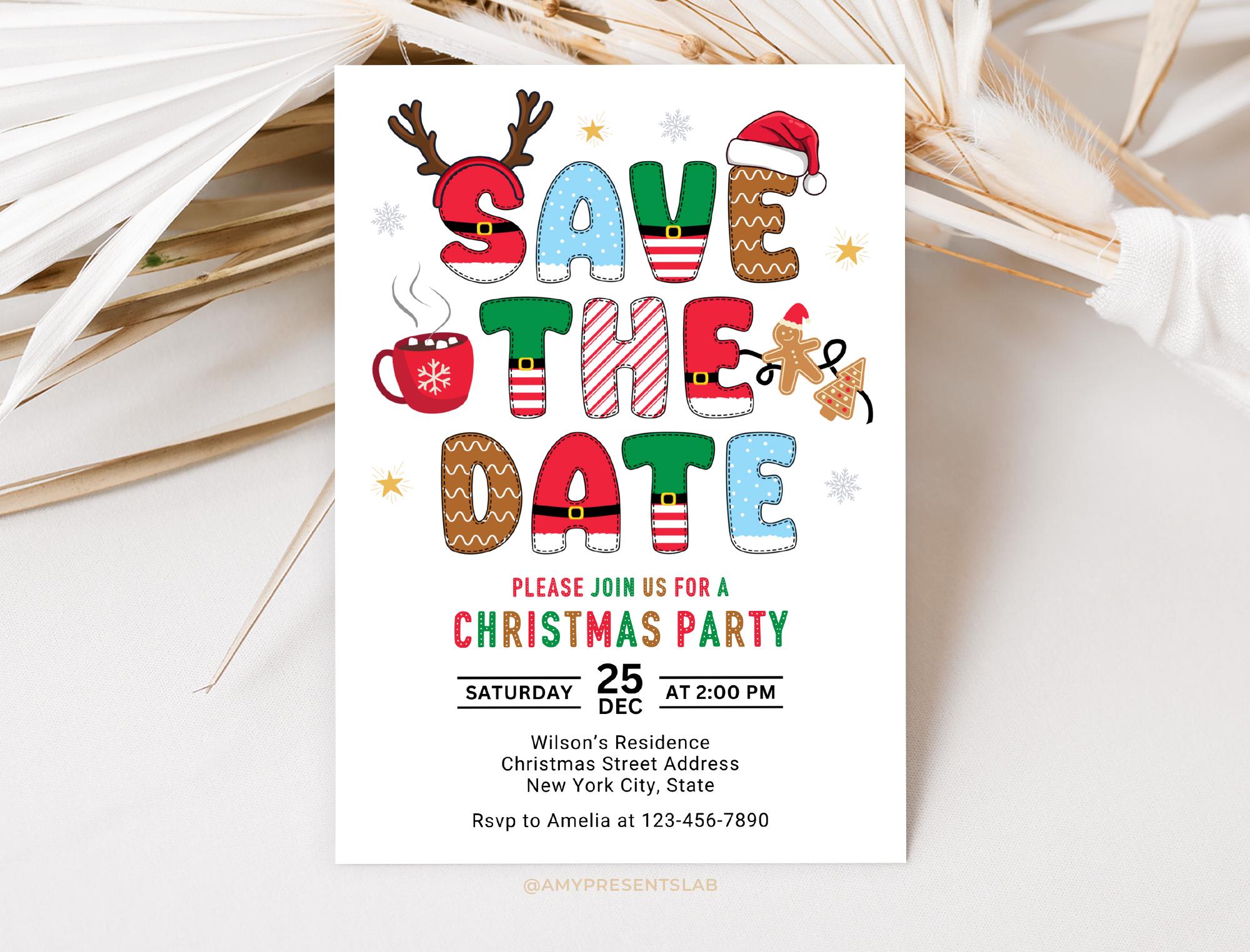 Save the Date Christmas Party Invitation, Christmas Invitation, Save ...