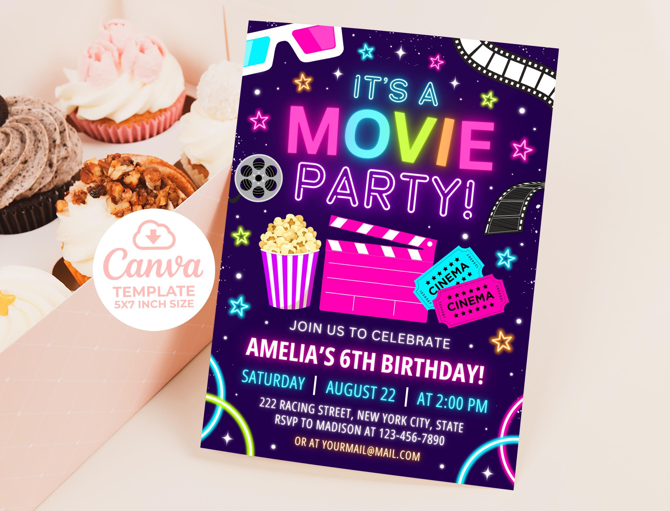 Movie Night Birthday Invitation, Movie Party Invitation, Cinema ...
