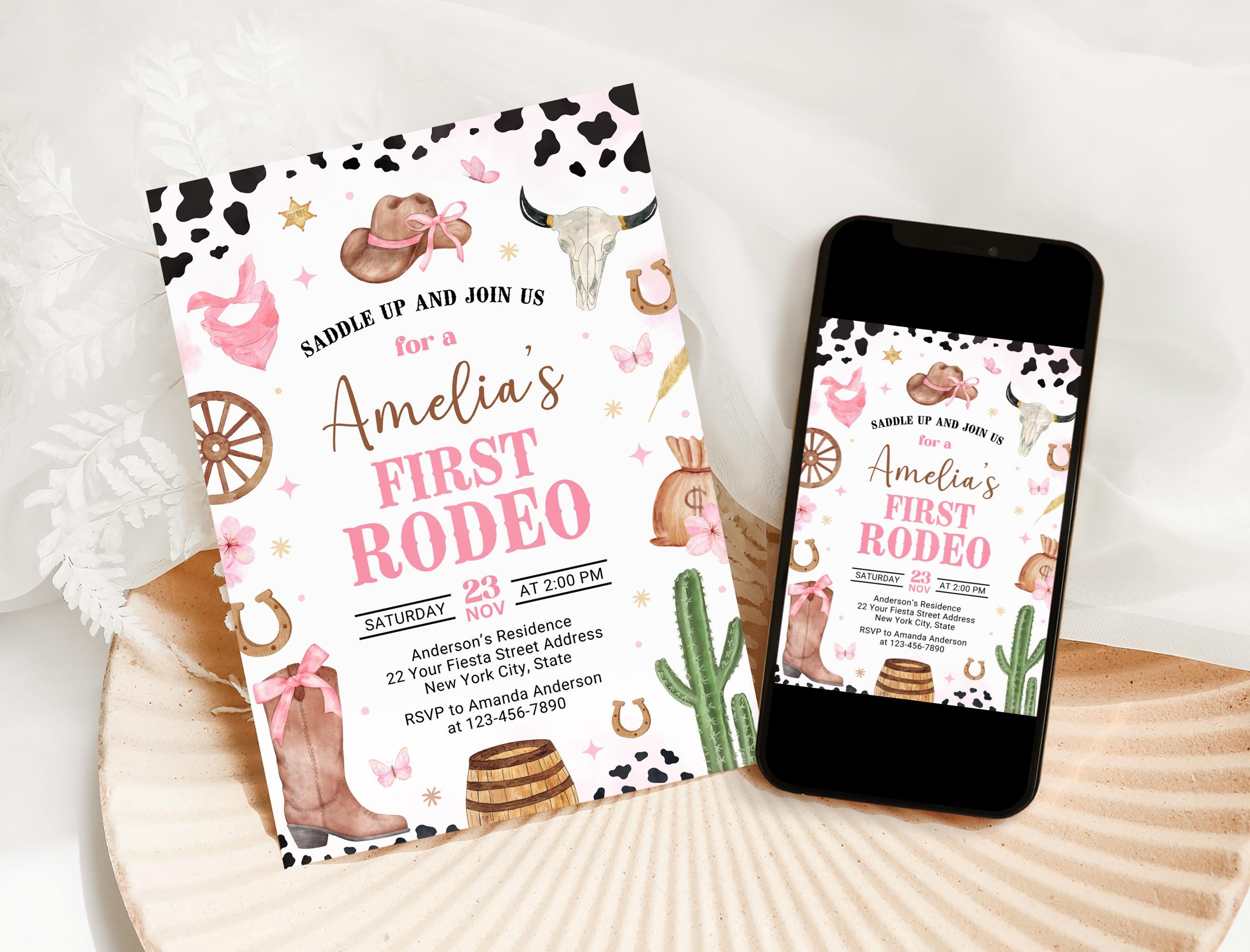 First Rodeo Birthday Invitation, Editable My 1st Rodeo Girl Cowgirl ...
