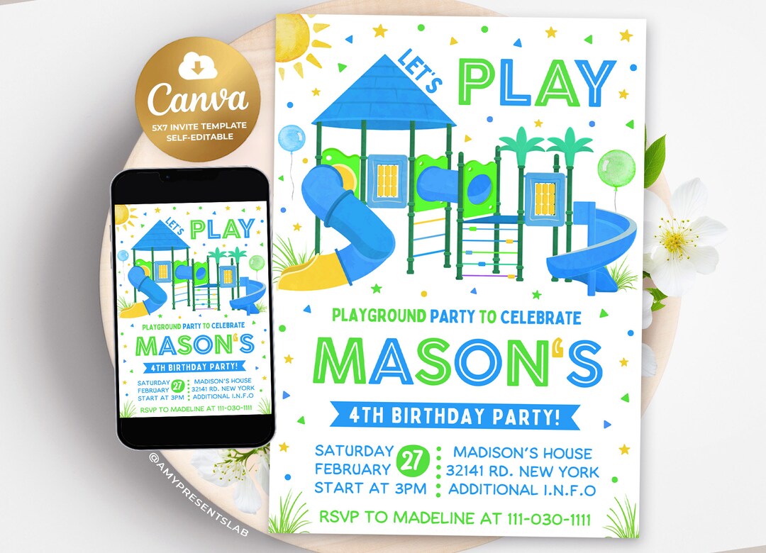 Playground Birthday Invitation, Playground Invitation, Jungle Gym Party ...