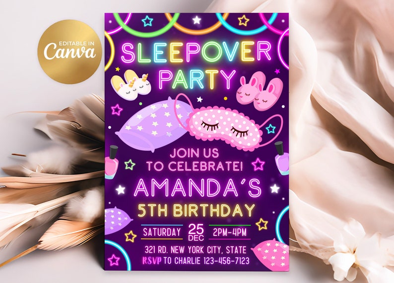 Sleepover Birthday Invitation, Sleepover Invitation, Slumber Party ...