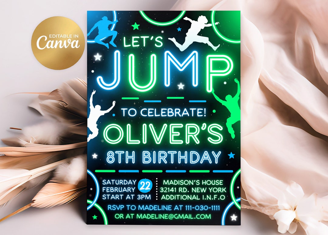 Jump Birthday Invitation, Jump Invitation, Editable Kids Trampoline ...
