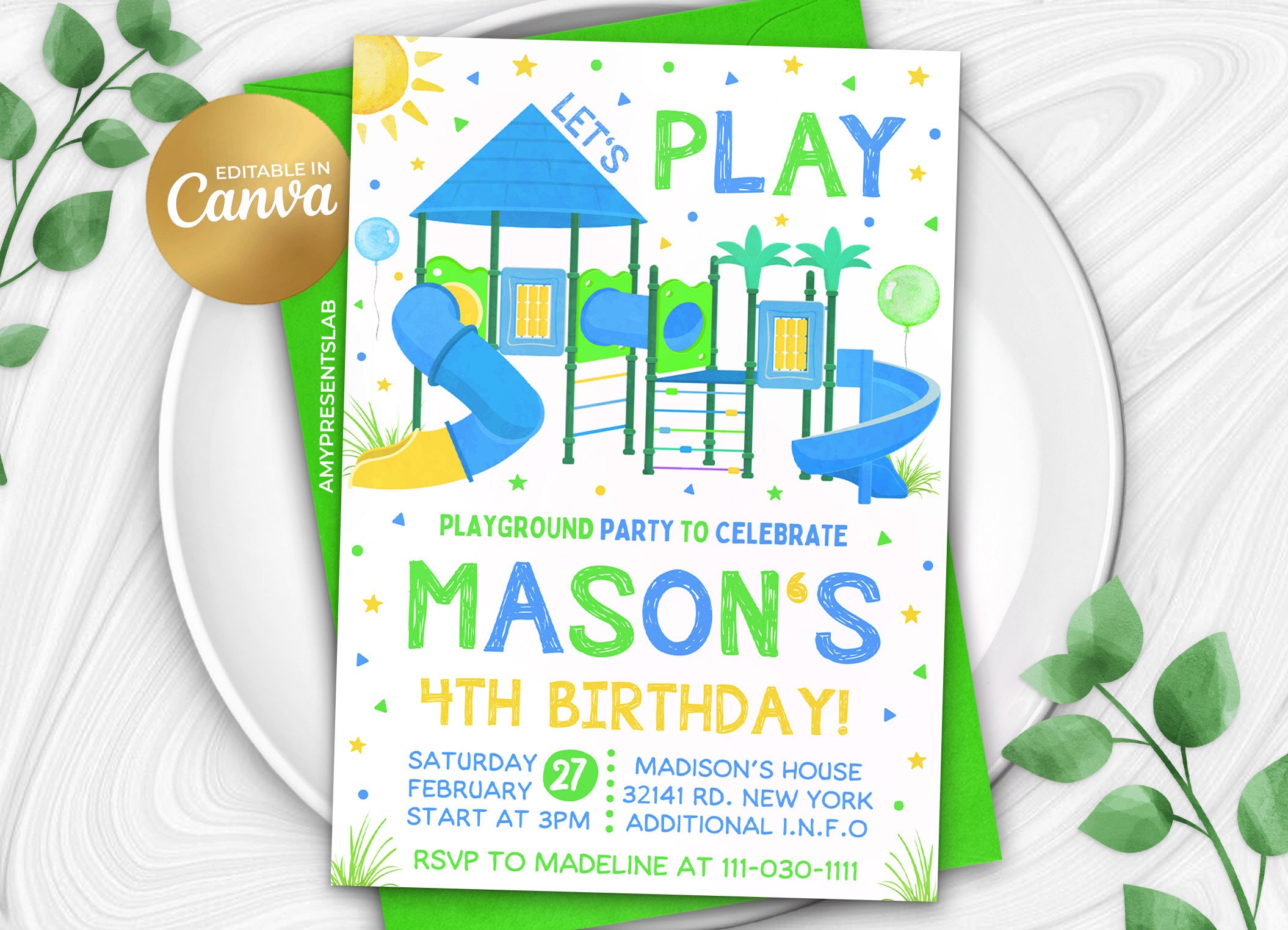 Playground Birthday Invitation, Playground Invitation, Jungle Gym Party ...