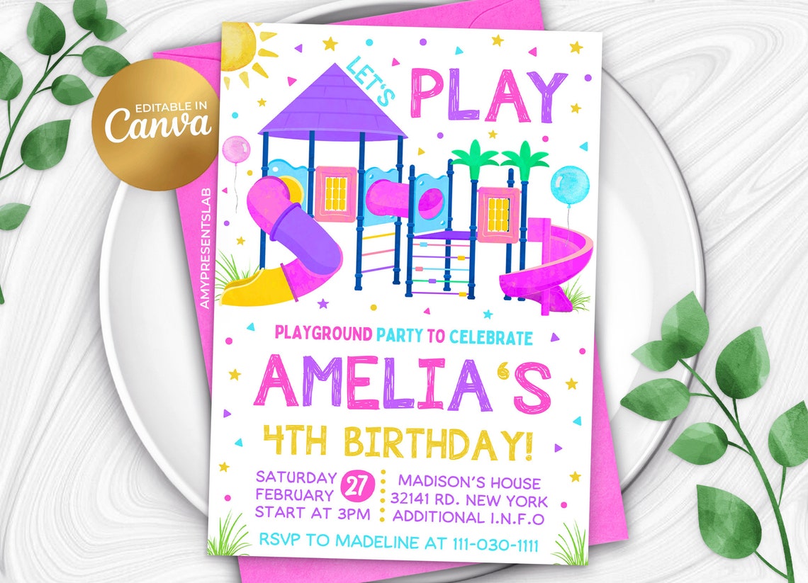 Playground Birthday Invitation, Playground Invitation, Jungle Gym Party ...