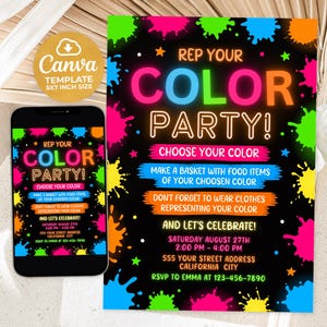 Color Party Invitation, Rep Your Color Party Invite, Coloring ...