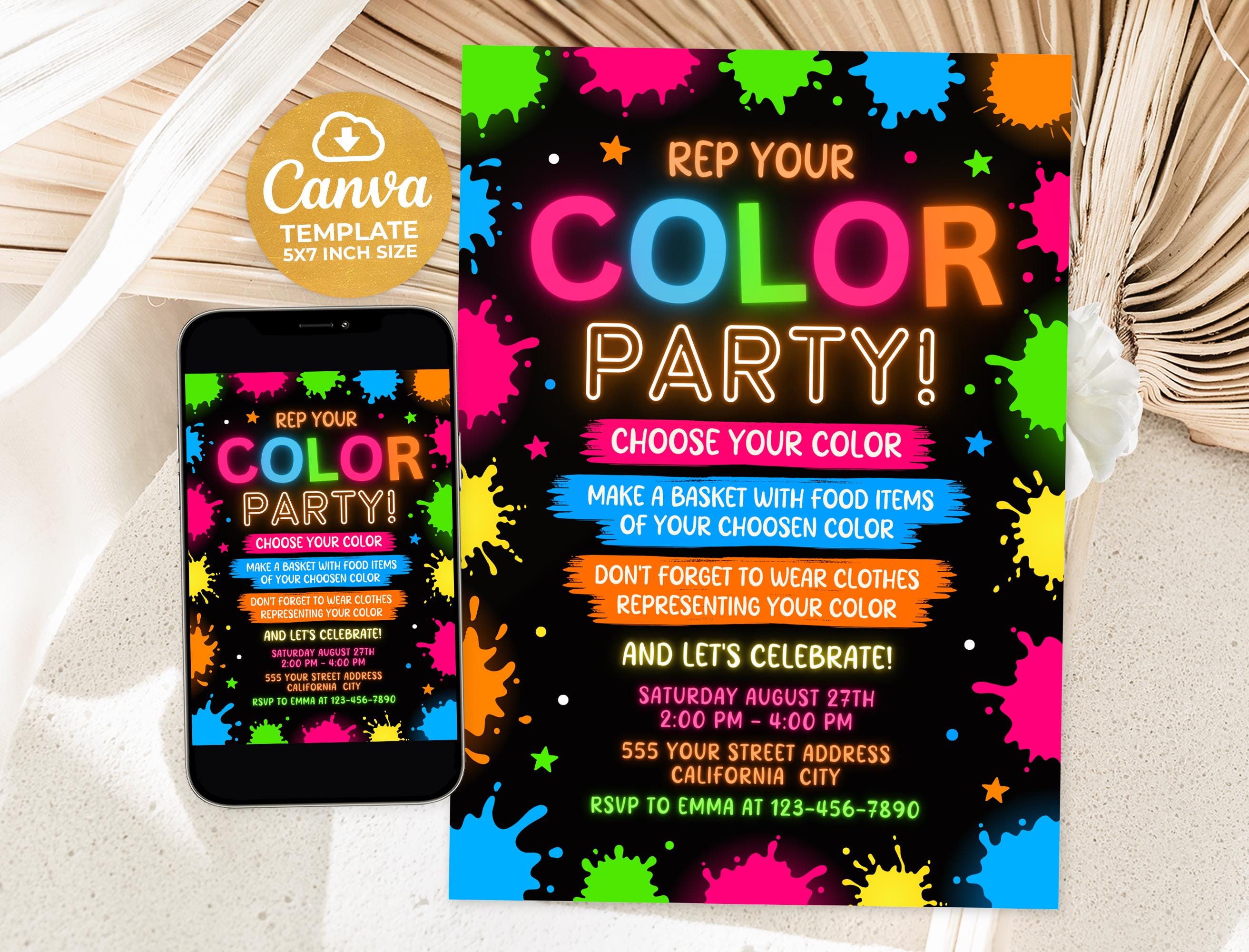 Color Party Invitation, Rep Your Color Party Invite, Coloring ...