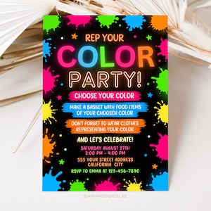 Color Party Invitation, Rep Your Color Party Invite, Coloring ...