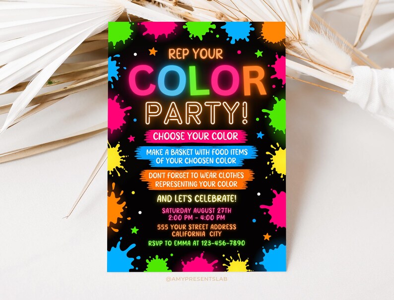 Color Party Invitation, Rep Your Color Party Invite, Coloring ...