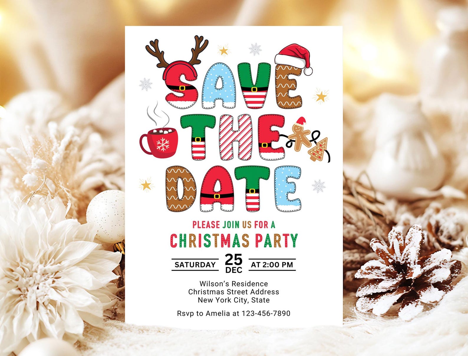 Save the Date Christmas Party Invitation, Christmas Invitation, Save ...