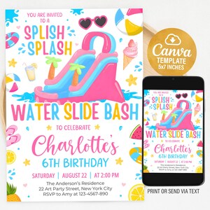 Water Slide Birthday Invitation, Water Slide Invitation, Summer Pool ...