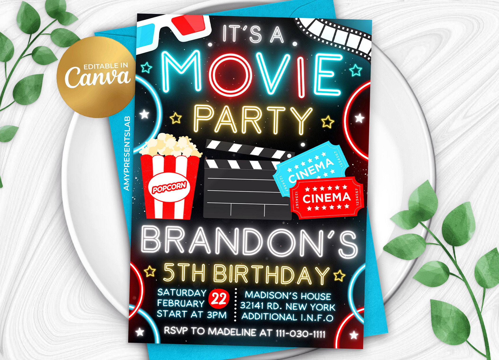 Movie Night Birthday Invitation, Movie Party Invitation, Cinema ...