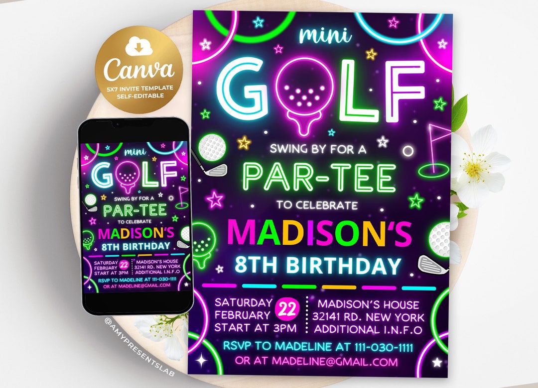 Mini Golf Birthday Invitation, Golf Party Invites, Editable Kids ...