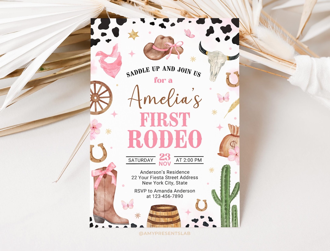 First Rodeo Birthday Invitation, Editable My 1st Rodeo Girl Cowgirl ...