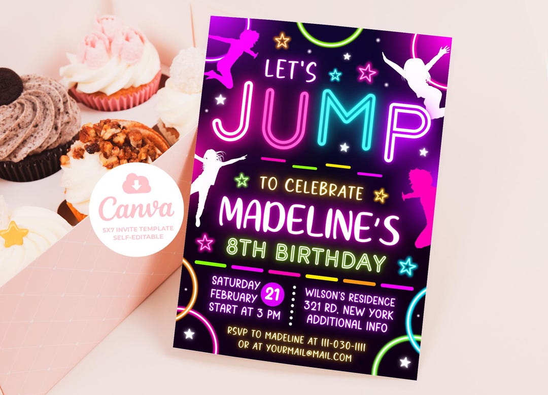 Jump Birthday Invitation, Jump Invitation, Editable Kids Trampoline ...