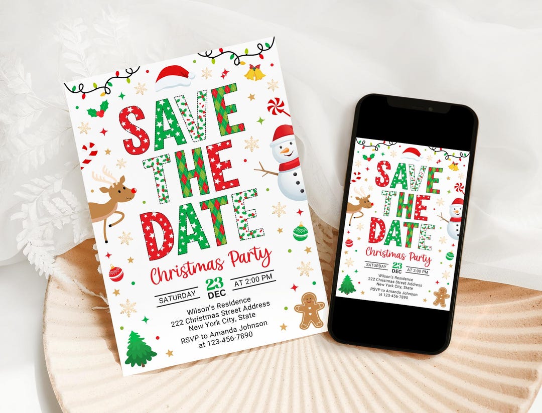 Save the Date Christmas Party Invitation, Christmas Invitation, Save ...
