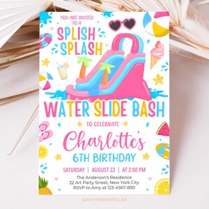 Water Slide Birthday Invitation, Water Slide Invitation, Summer Pool ...