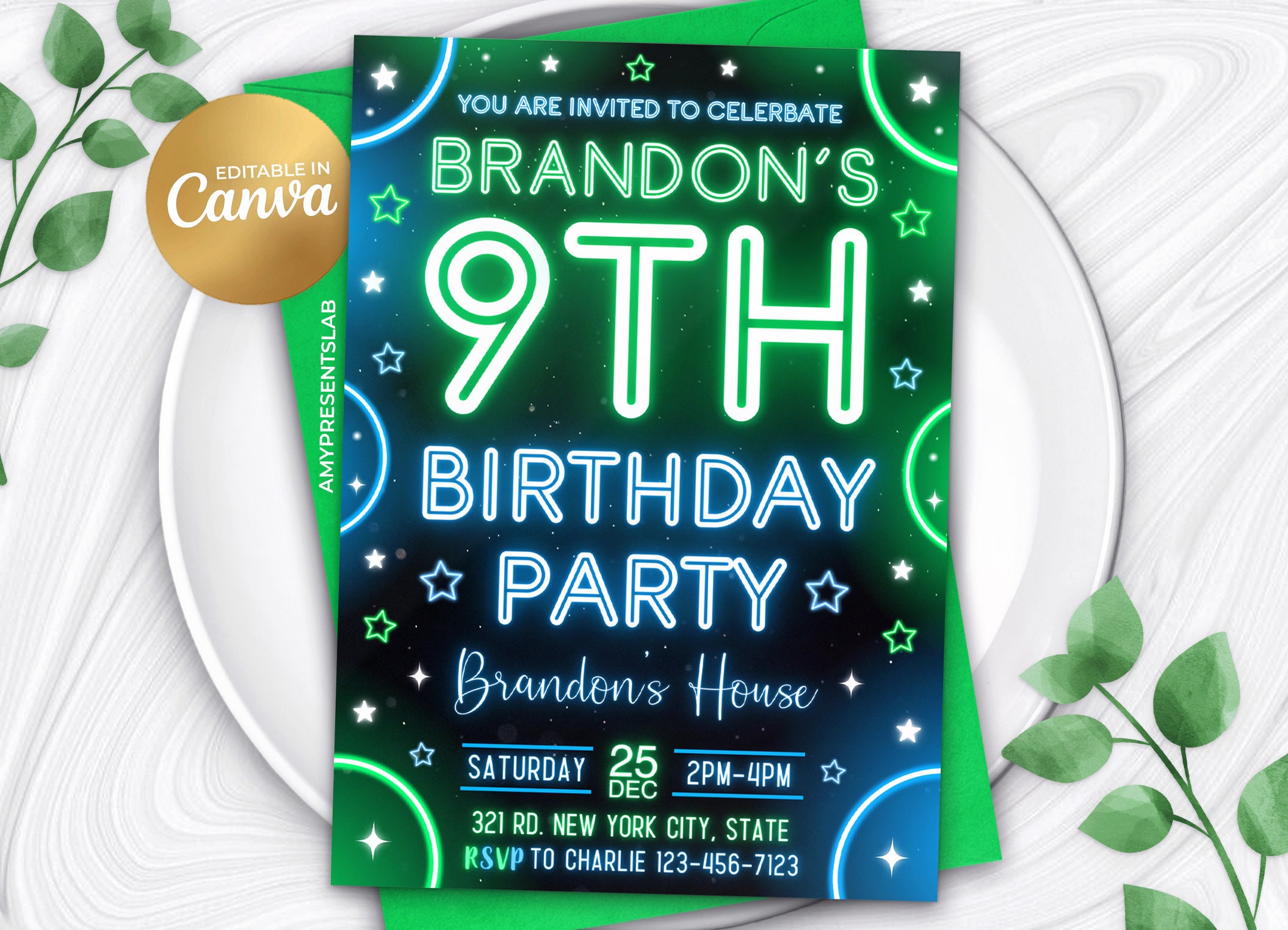 9th Birthday Invitation, 9th Invitation, Editable Boy 9th Birthday ...