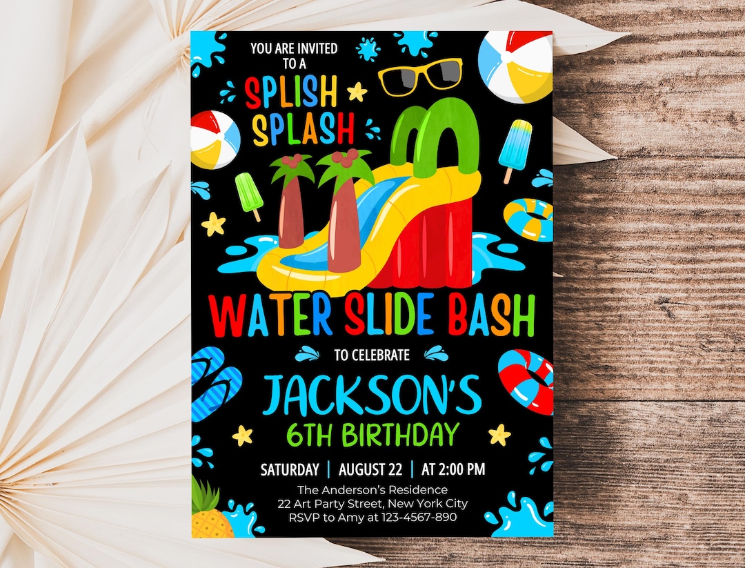 Water Slide Birthday Invitation, Water Slide Invitation, Summer Pool ...