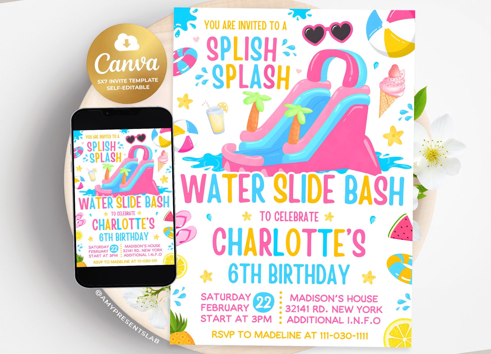 Water Slide Birthday Splash Party Invitation, Water Slide Invitation ...