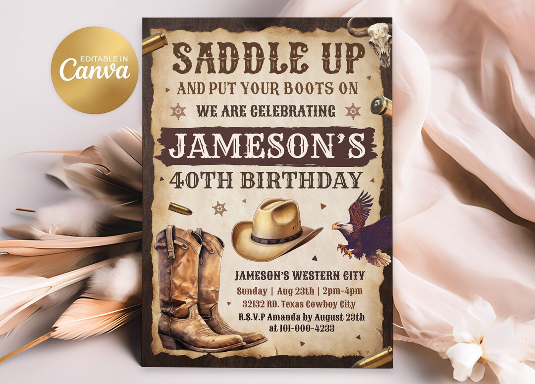Saddle Up! Western Birthday Invitation, Cowboy Invitation, Editable ...