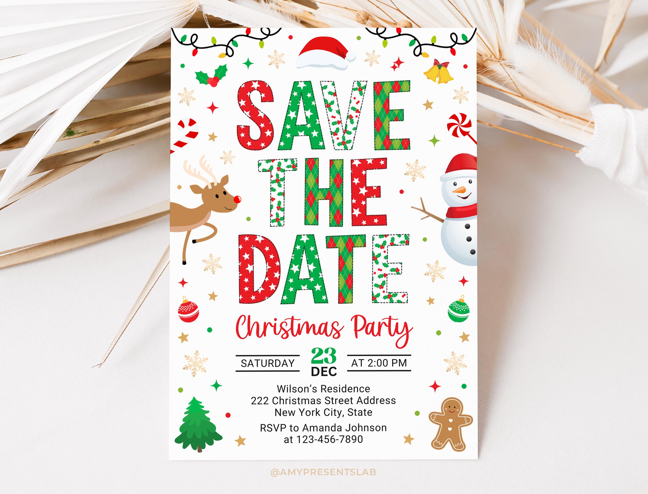 Save the Date Christmas Party Invitation, Christmas Invitation, Save ...