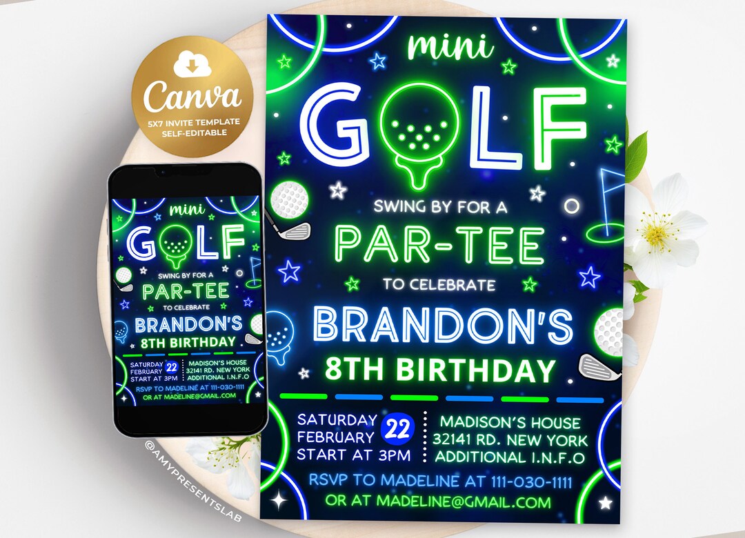 Mini Golf Birthday Invitation, Golf Party Invites, Editable Kids ...