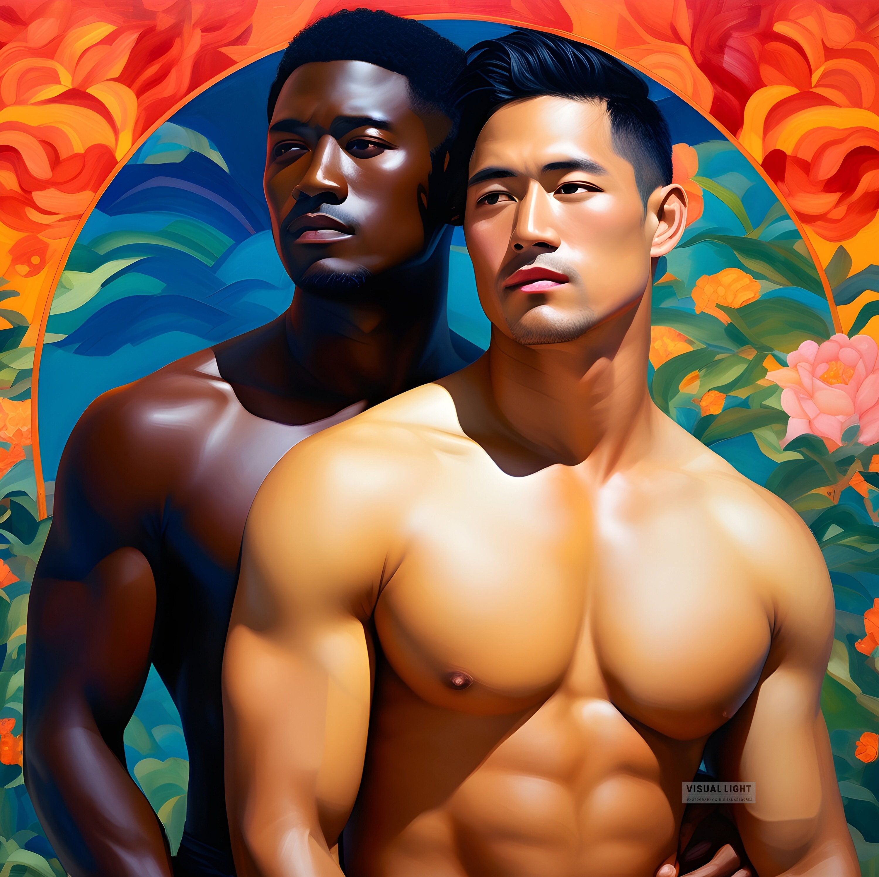 LGBTQ+ Art, Black Art, Gay Art, Gay Couple, Digital Art, AI Art, Gay Print Poster, Home Decor ...