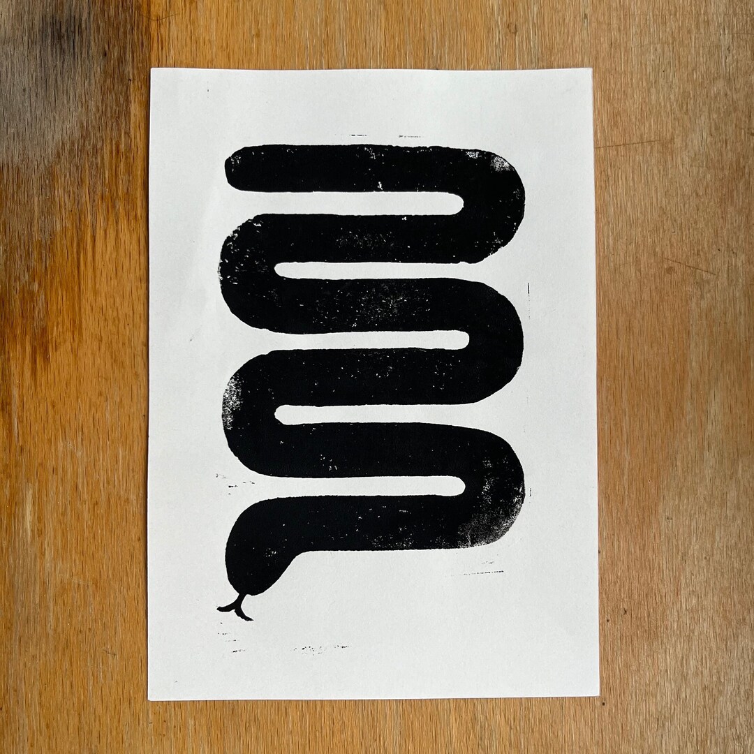 Linoprint Snake Snake Linoprint Din A5 Art Print Handmade - Etsy