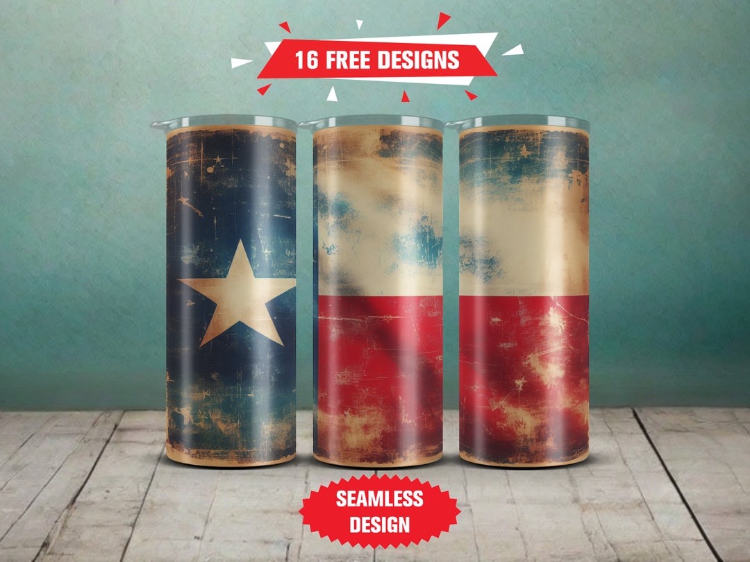 Texas State Flag Rustic Vintage 20 Oz Skinny Sublimation Tumbler Wrap ...