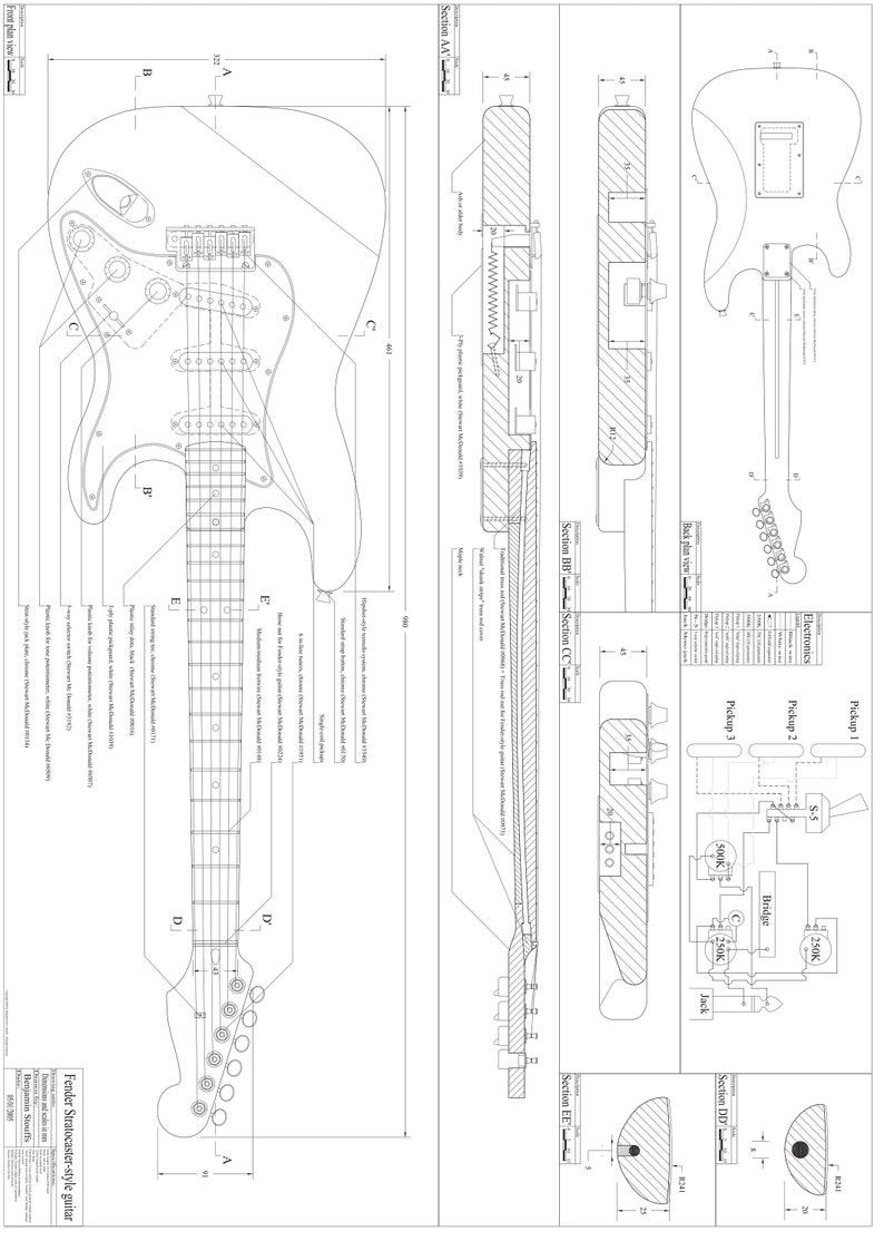Fender Stratocaster Luthier Plans, PDF, Blueprint, Guitar Build - Etsy
