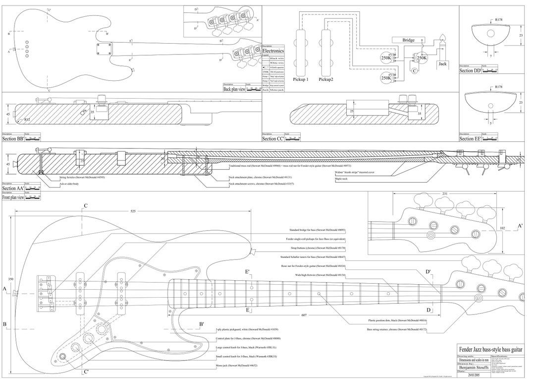 Fender Jazz Bass Luthier Plans, PDF, Blueprint, Guitar Build - Etsy