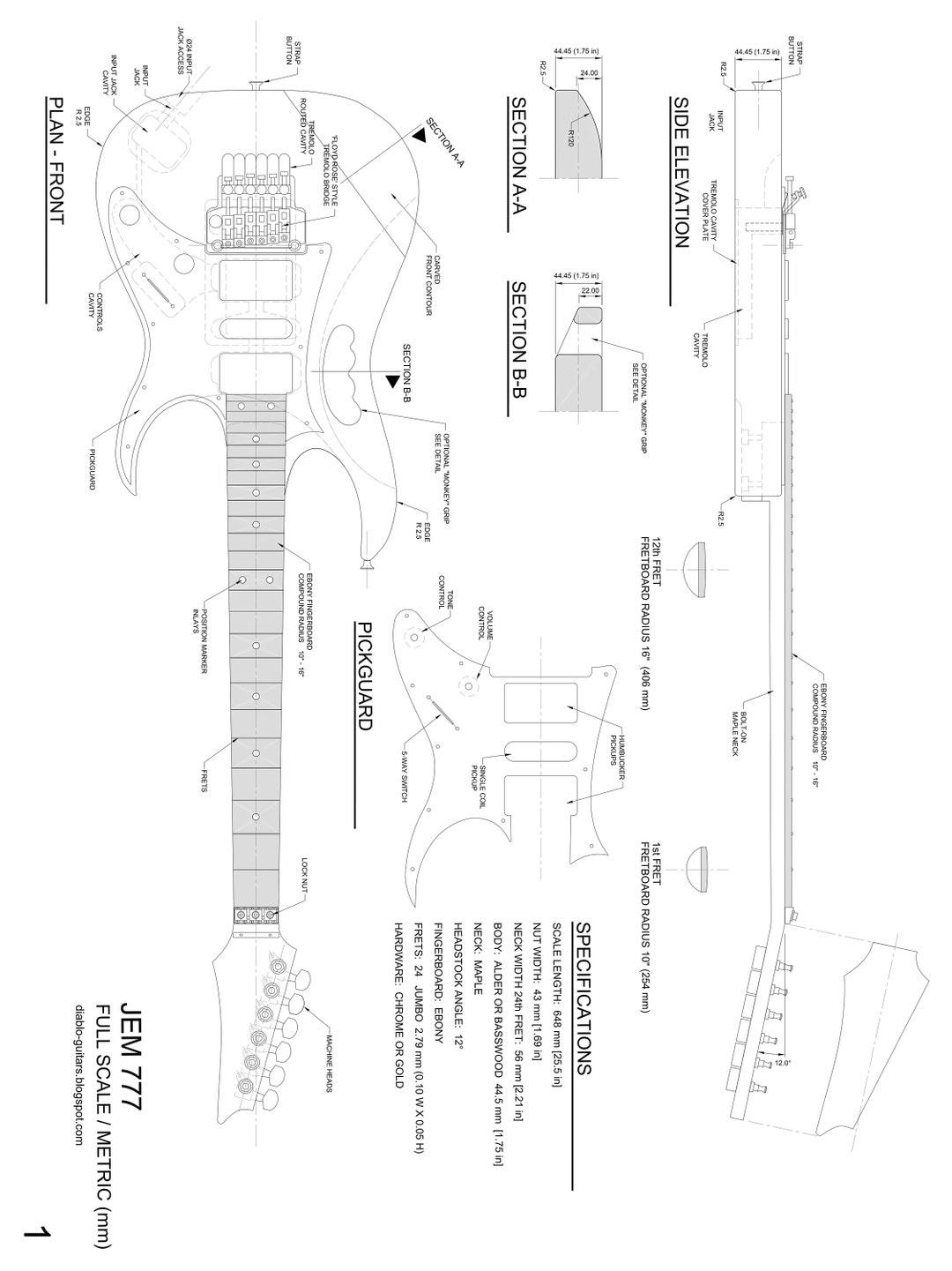 Ibanez Jem Luthier Plans, PDF, Blueprint, Guitar Build - Etsy UK