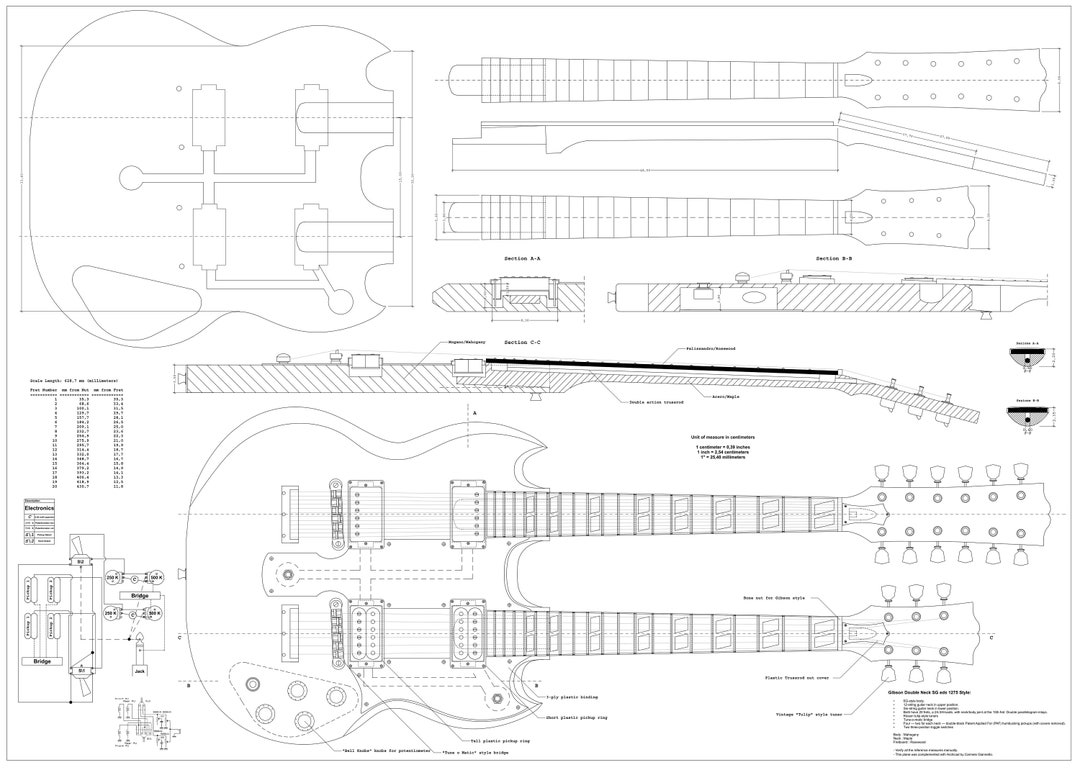 Gibson Double Neck SG Luthier Plans, PDF, Blueprint, Guitar Build - Etsy