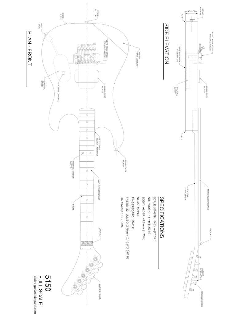 EVH Van Halen 5150 Luthier Plans, PDF, Blueprint, Guitar Build - Etsy