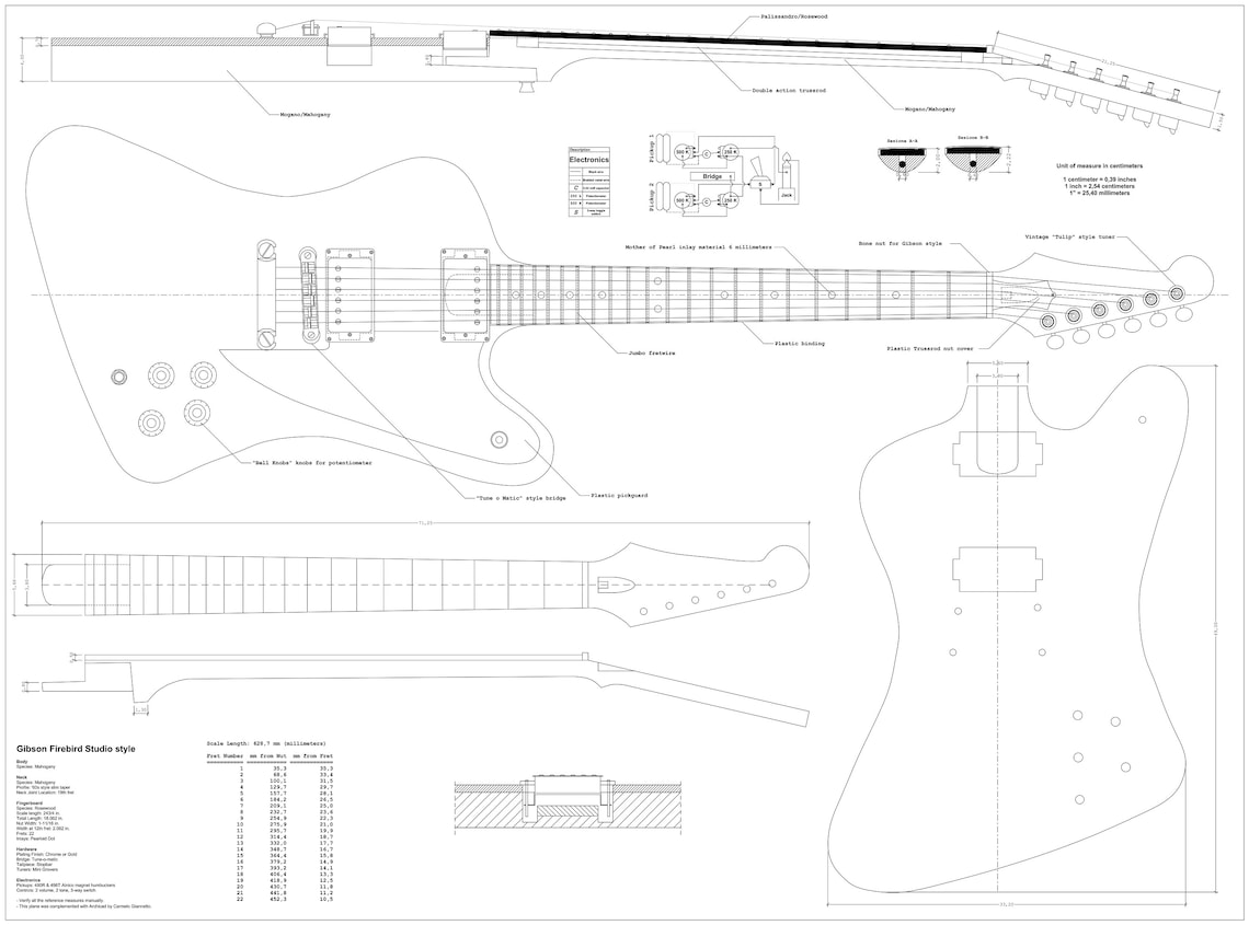Gibson Firebird Studio Luthier Plans, PDF, Blueprint, Guitar Build - Etsy