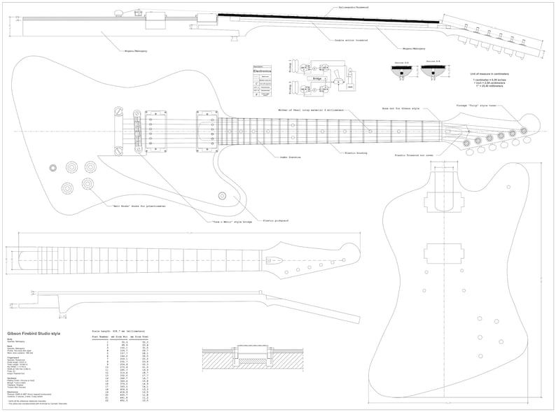 Gibson Firebird Studio Luthier Plans, PDF, Blueprint, Guitar Build - Etsy