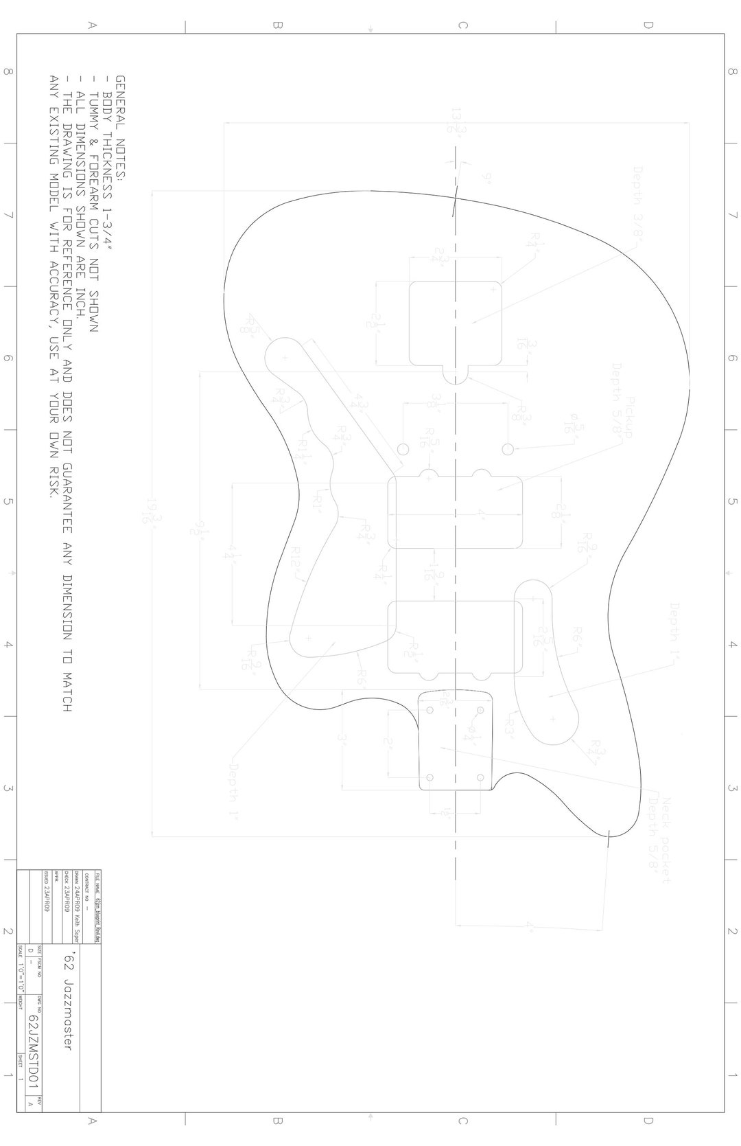 1962 Fender Jazzmaster Luthier Plans (body Only), Blueprint, PDF ...