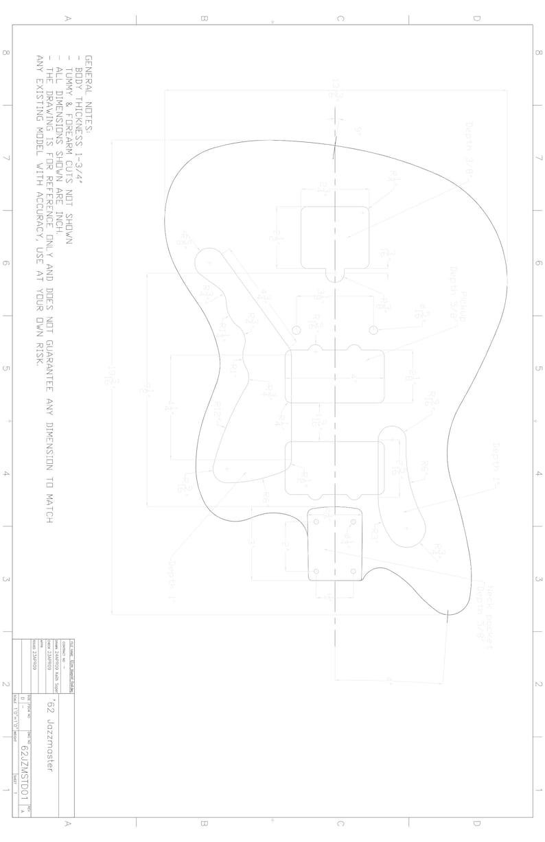 1962 Fender Jazzmaster Luthier Plans (body Only), Blueprint, PDF ...