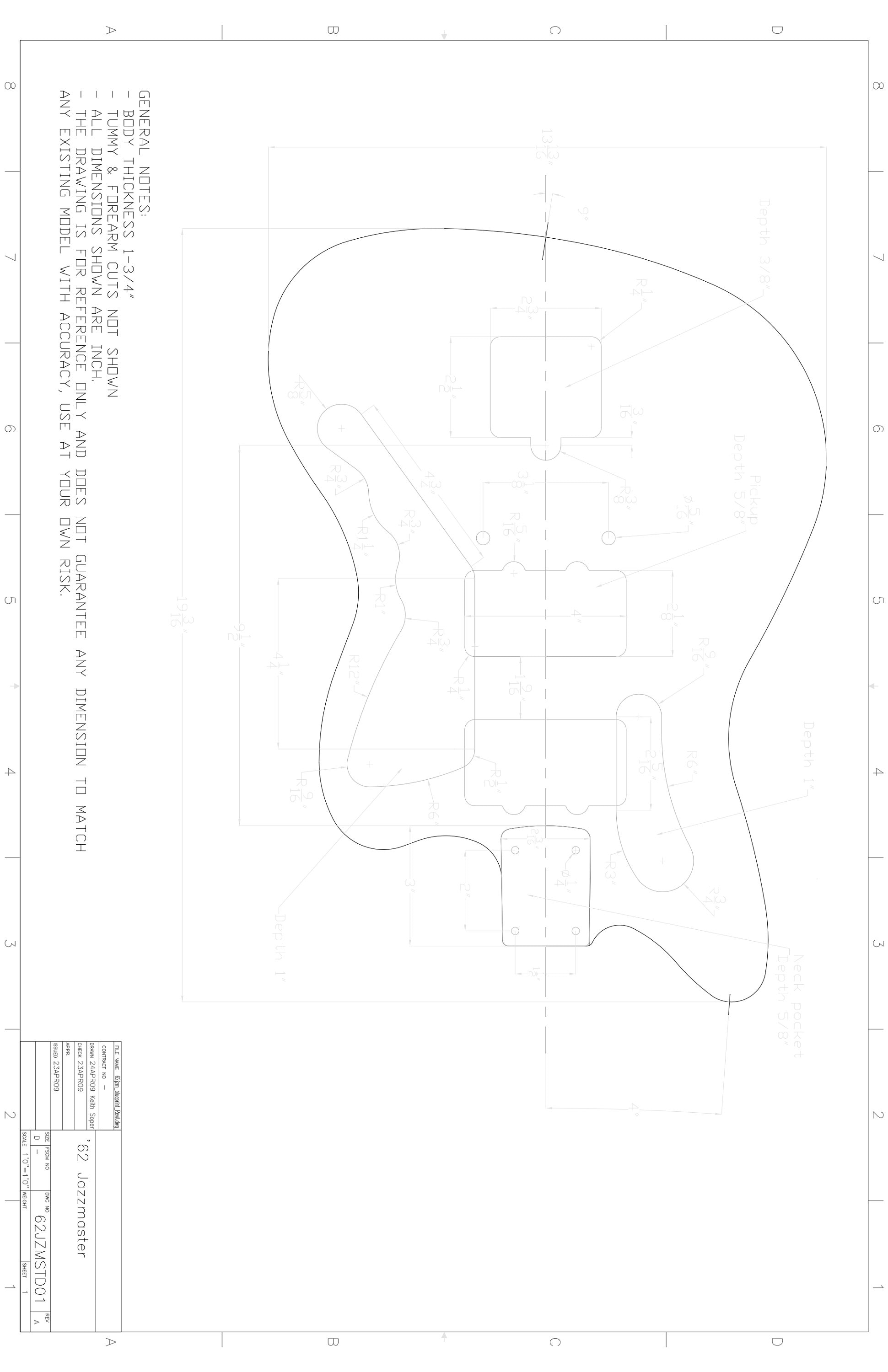 1962 Fender Jazzmaster Luthier Plans (body Only), Blueprint, PDF ...