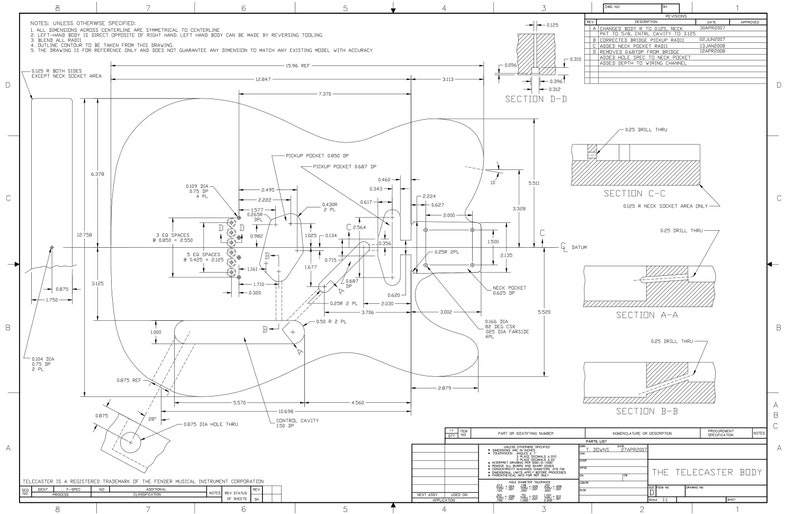 Fender Telecaster Luthier Plans, PDF, Blueprint, Guitar Build - Etsy