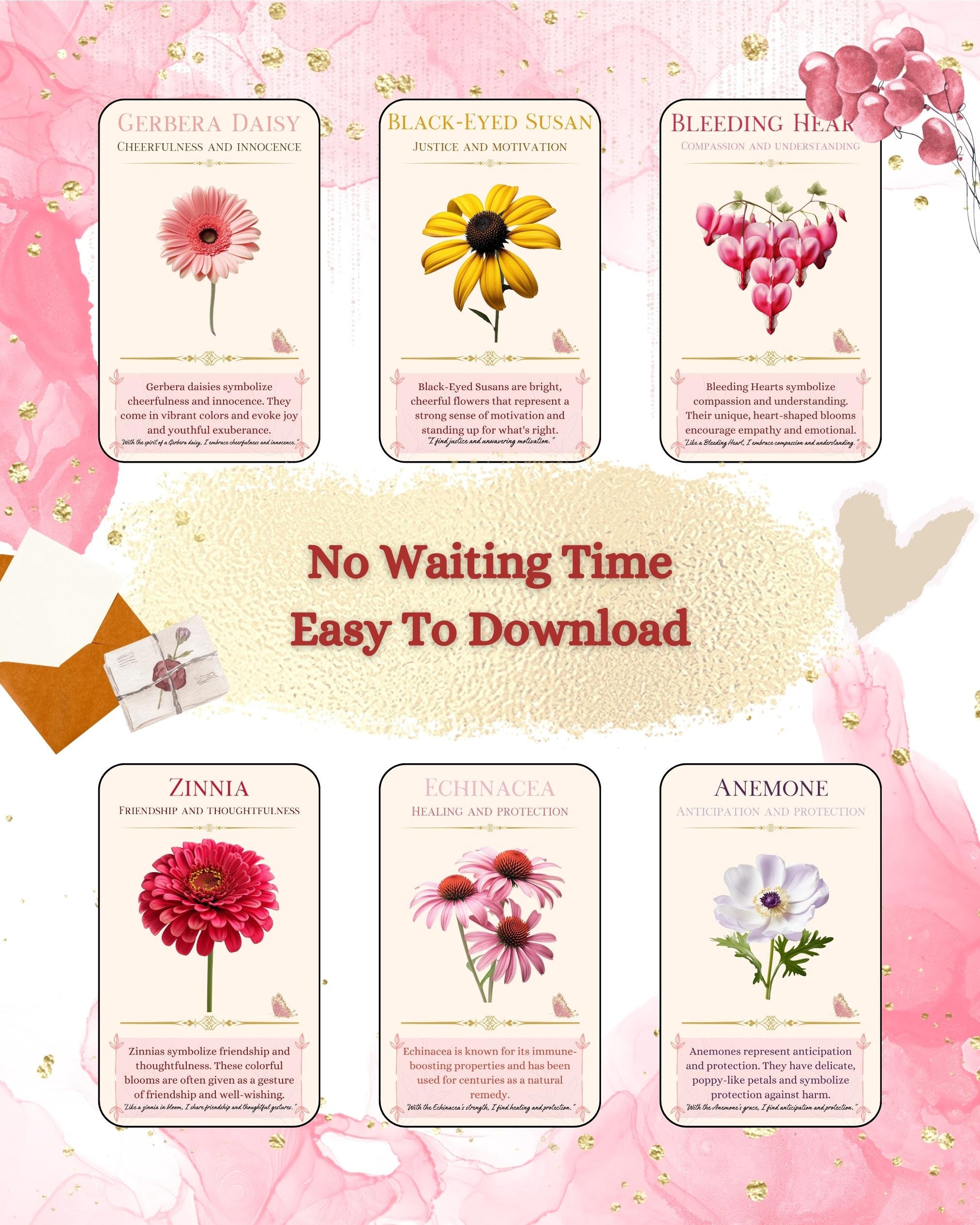 50 Printable Flower Meaning Cards, Flower Language Cards, Love Cards ...