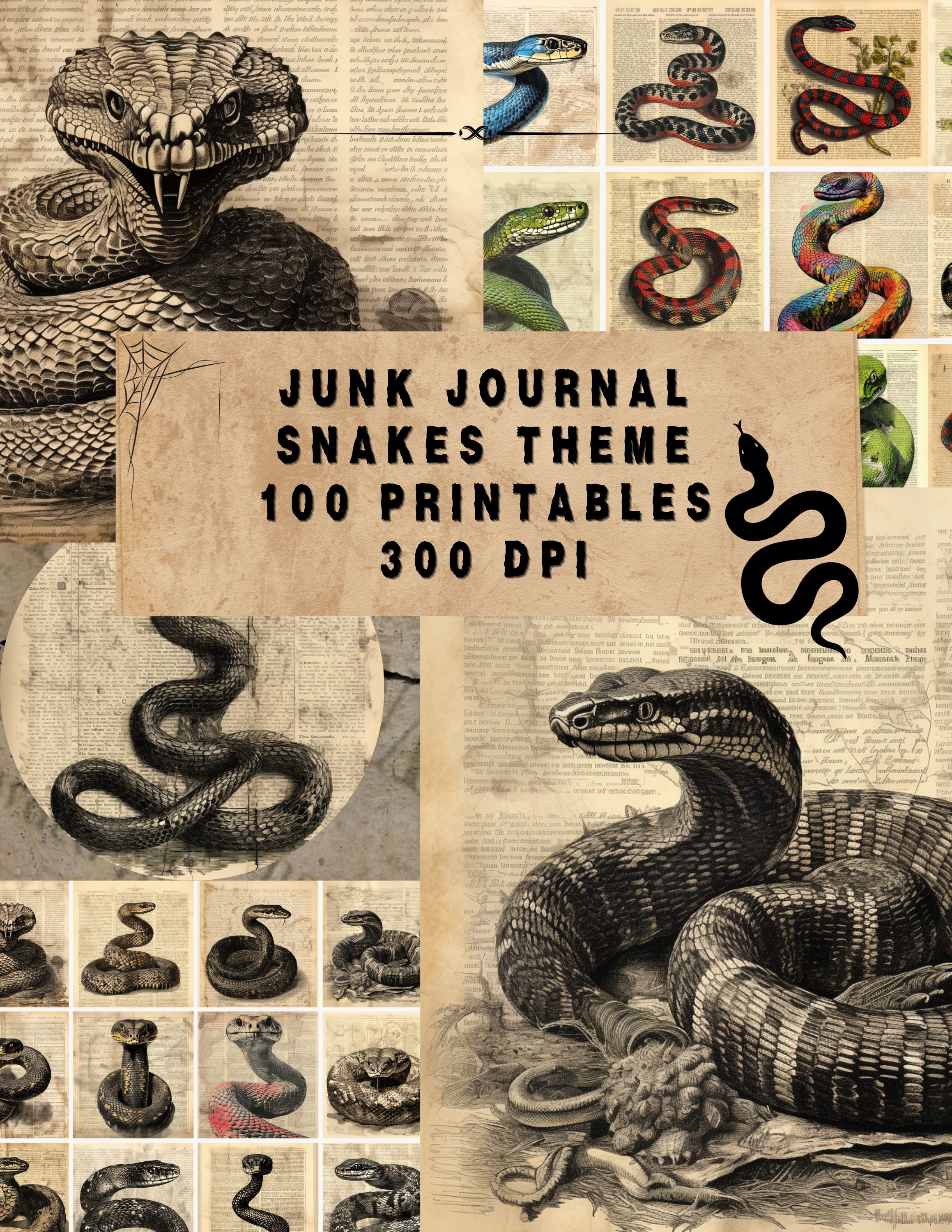 Snakes Vintage Junk Journal Kit Pack of 100 Vintage Images, Degital ...