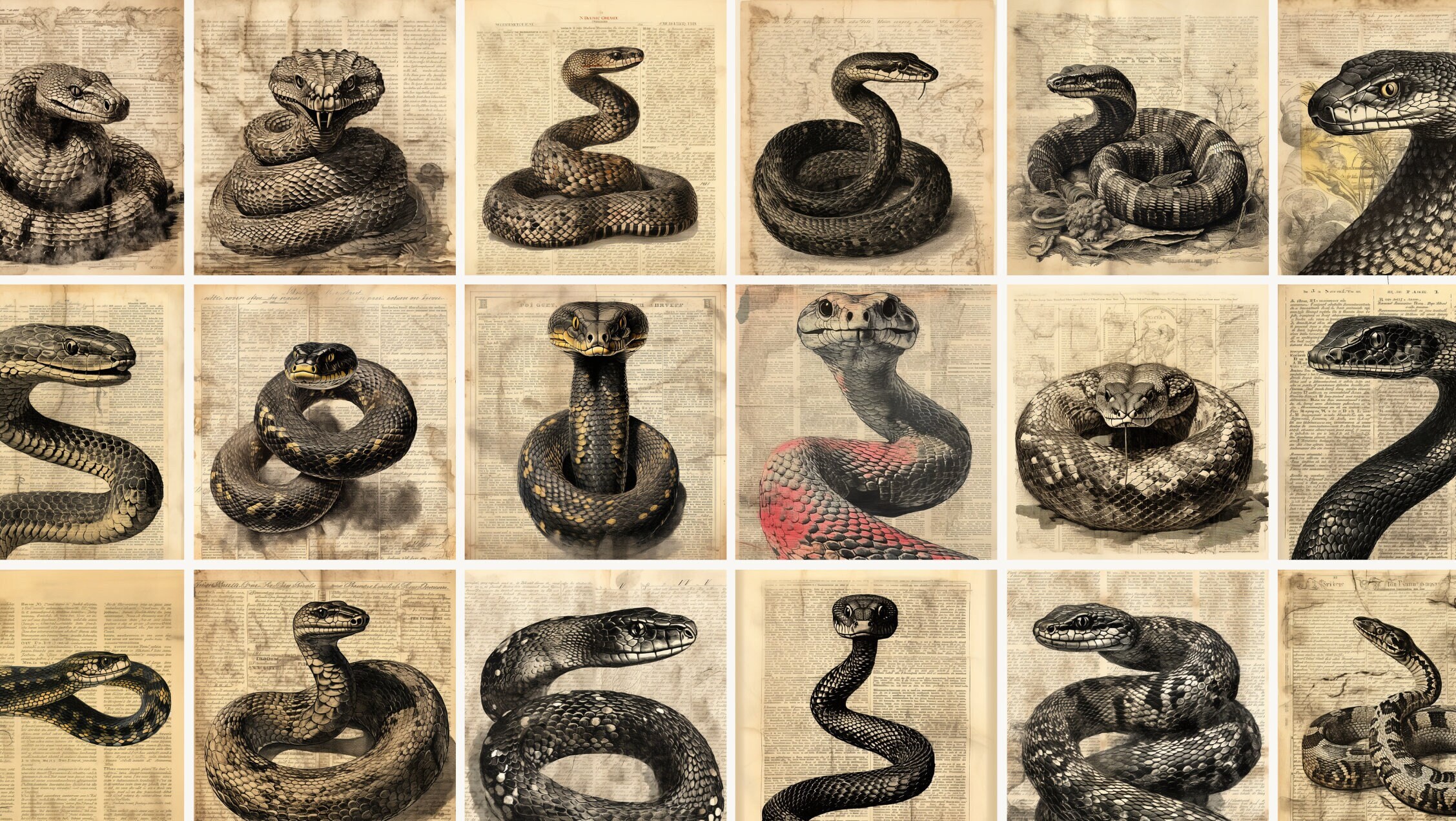 Snakes Vintage Junk Journal Kit Pack of 100 Vintage Images, Degital ...