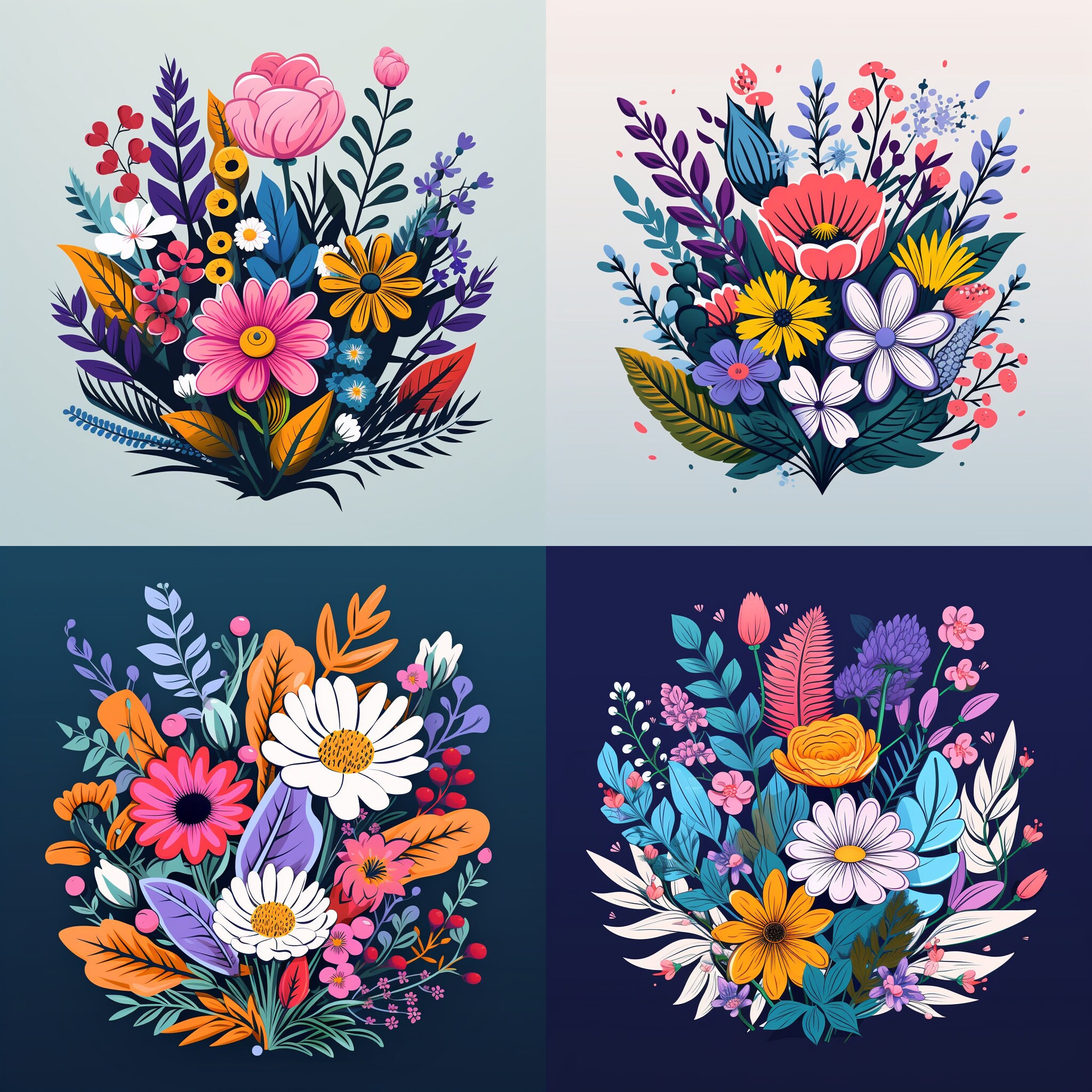 30 Whimsical Flowers Bouquet SVG Bundle Design Pack, Flower Svg Bundle ...
