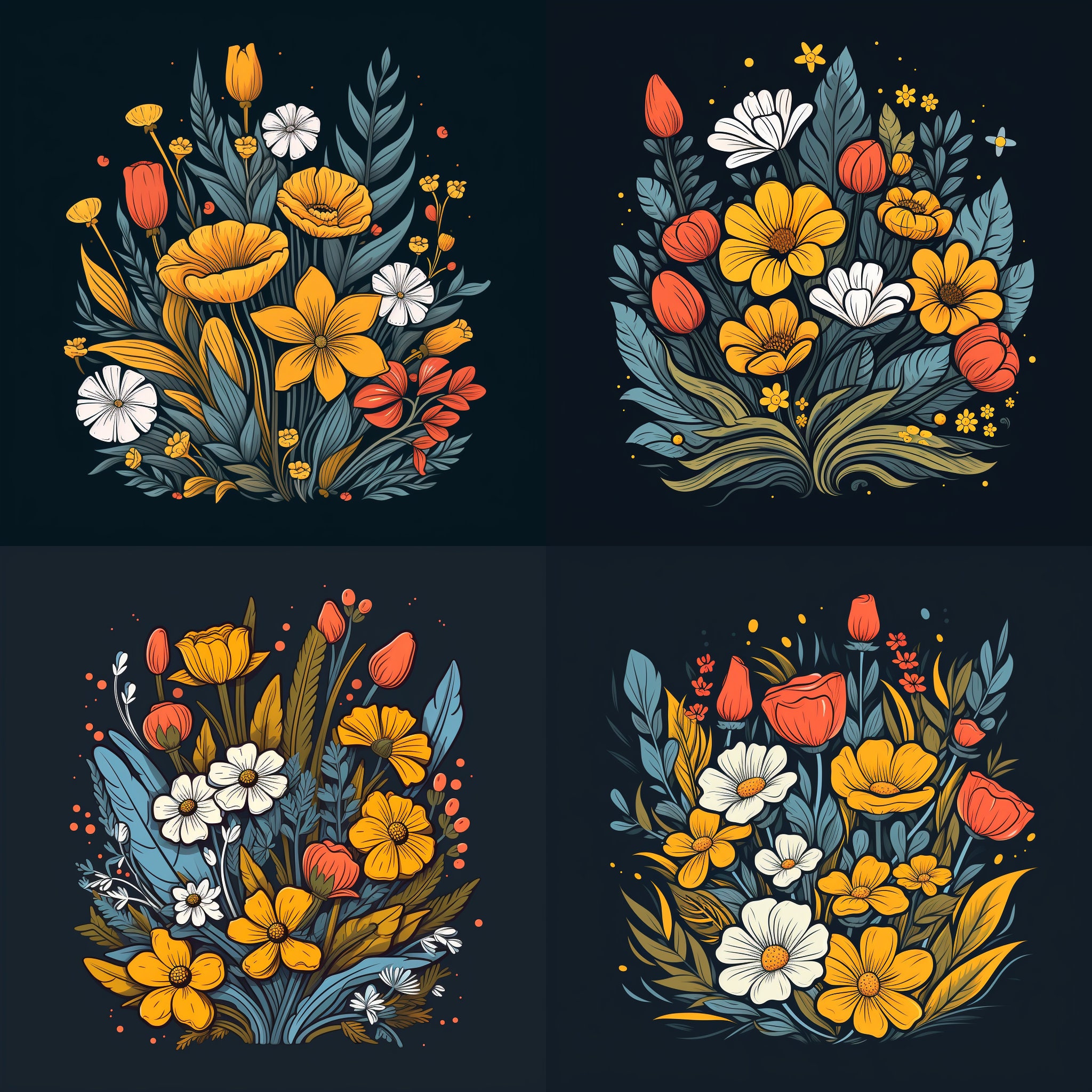 30 Whimsical Flowers Bouquet SVG Bundle Design Pack, Flower Svg Bundle ...