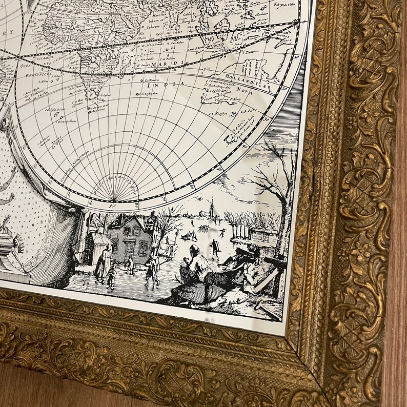 World Map Mirror, Antique Mirror, Gold Ornate Frame, Large Artwork ...