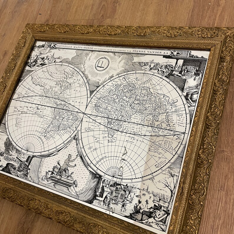 World Map Mirror, Antique Mirror, Gold Ornate Frame, Large Artwork ...