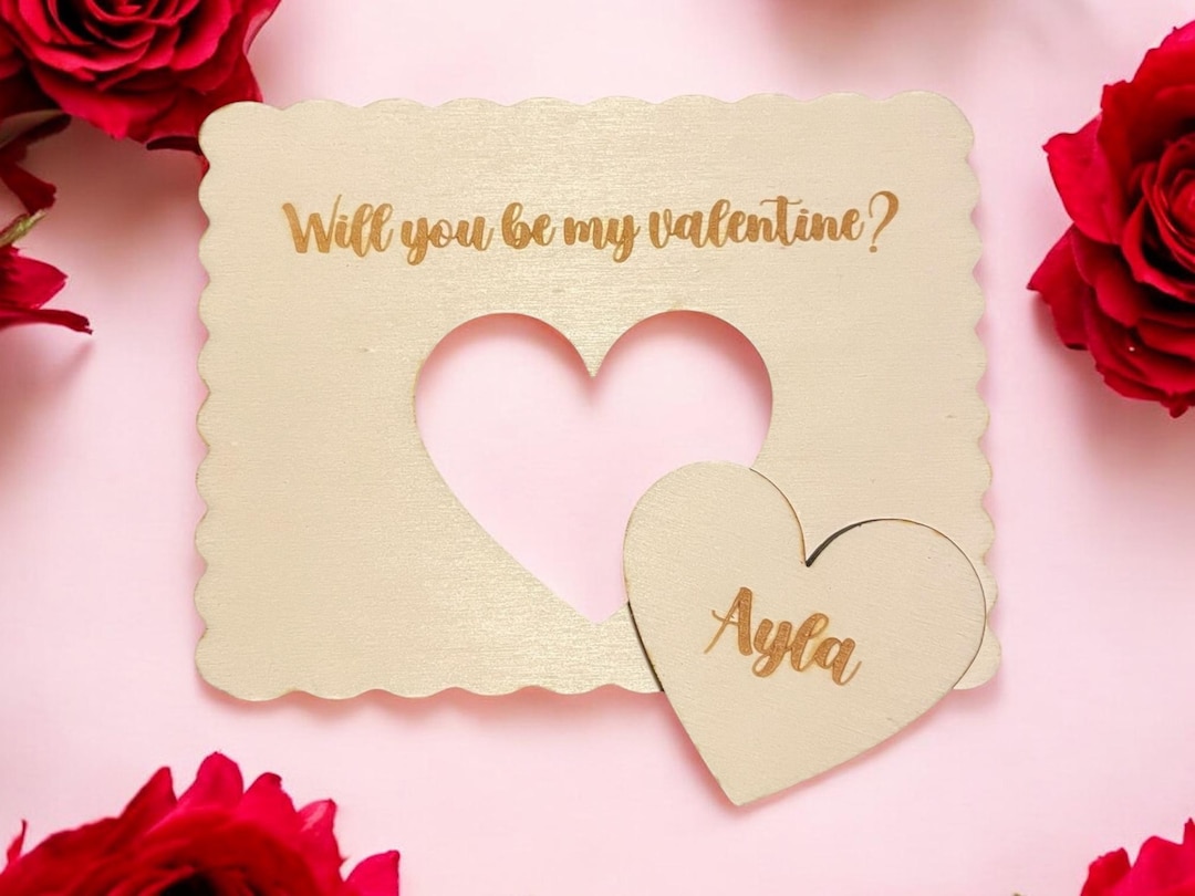 Personalised Will You Be My Valentine Engraved Wooden Card Custom Name ...