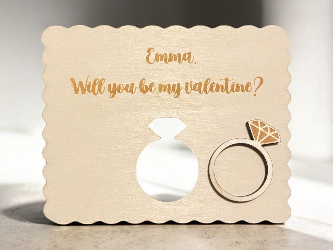 Personalised Will You Be My Valentine Engraved Wooden Card Custom Name ...