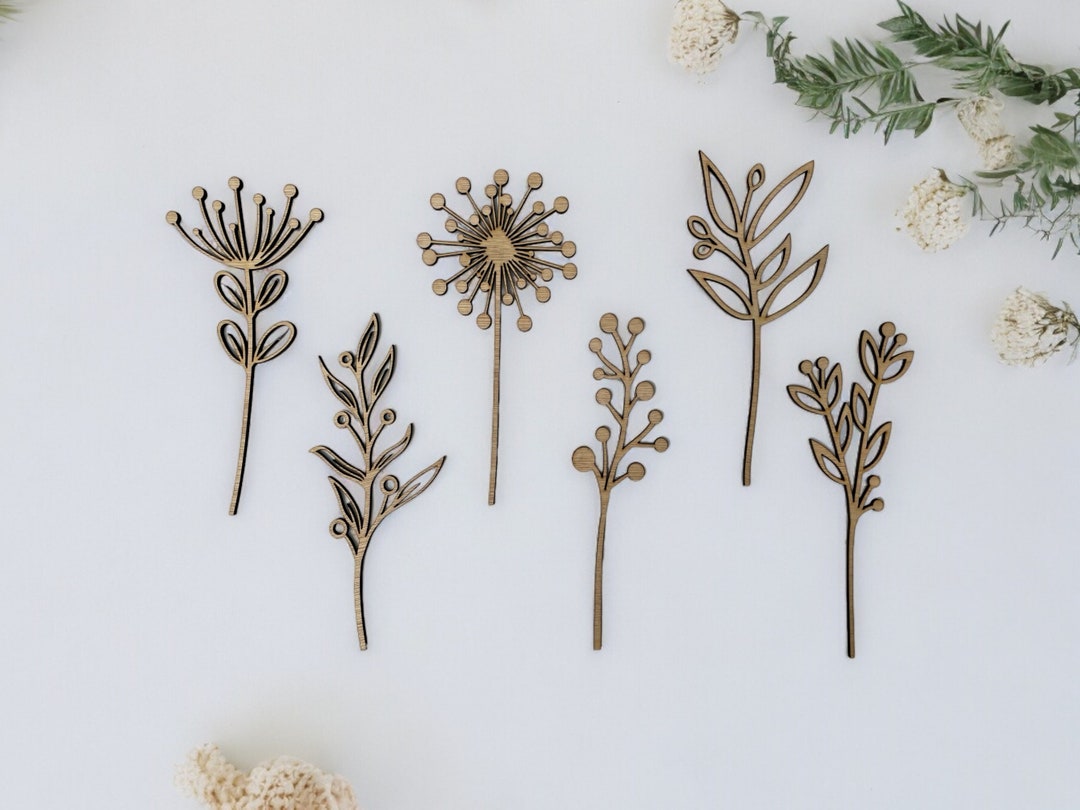Wildflowers Wooden Floral Wall Decor, Large Stem Flower Spring Bouquet ...